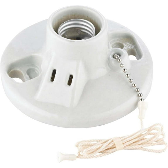 YJYASX-One-Piece Glazed Porcelain Outlet Box Mount, Incandescent Lampholder, Pull Chain, 2 Wire ...