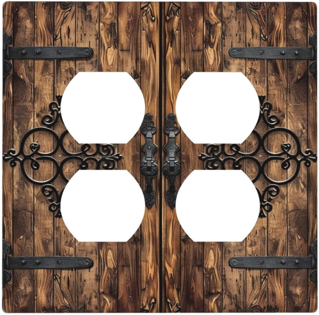 YJYASX-Outlet Covers Rustic Wood Barn Door Brown Wooden 2 Gang ...