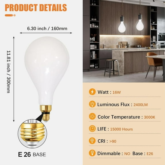 YJYASX-Oversized LED Light Bulb Giant vintage Edison filament bulb 16W ...