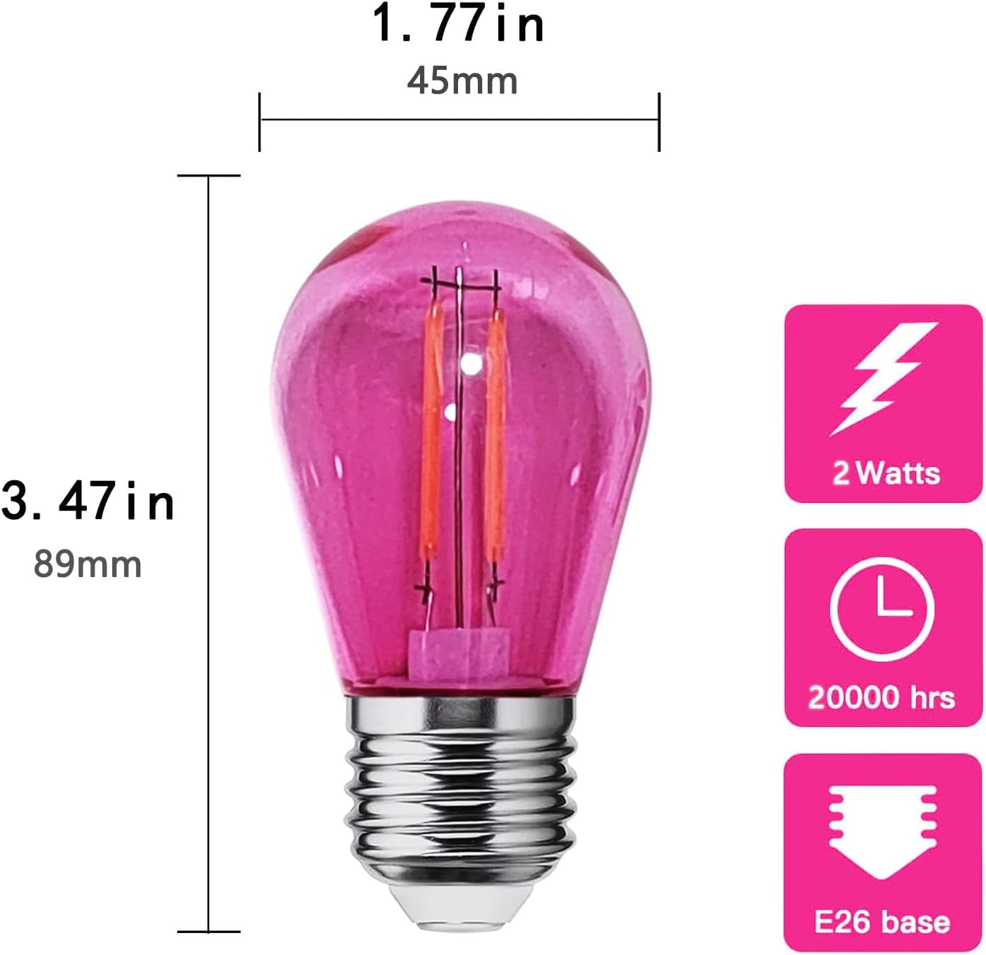 YJYASX-Pink Light Bulbs S14 LED String Light Replacement Bulbs 2W (20 ...