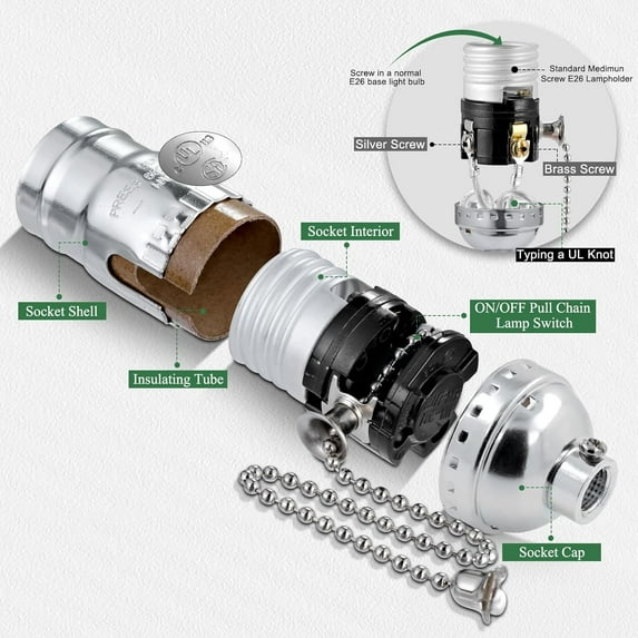 YJYASX-Pull Chain Light Socket Replacement,E26 Standard Screw Lamp ...