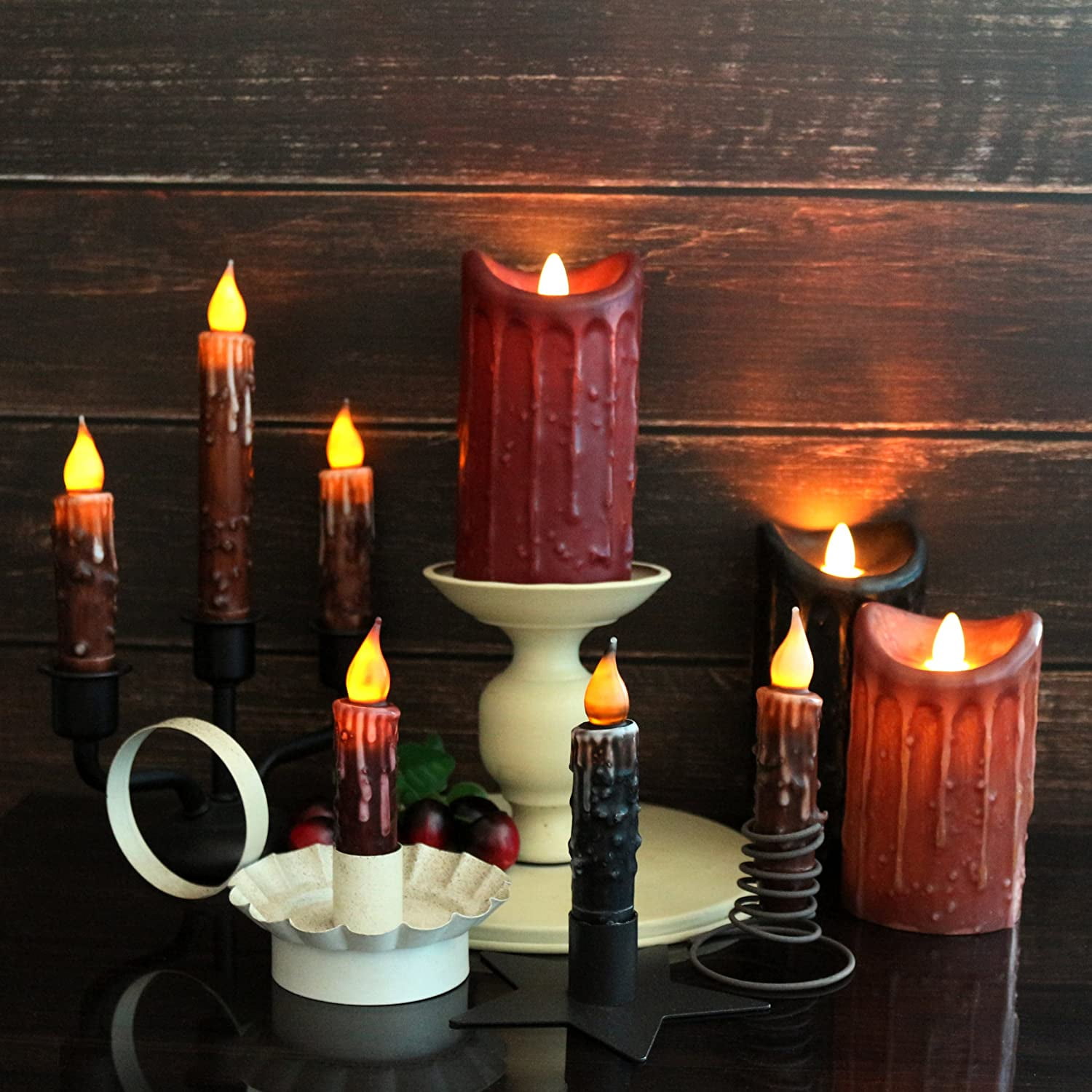YJYASX-Real Wax Hand Dipped Battery Operated LED Timer Taper Candles ...