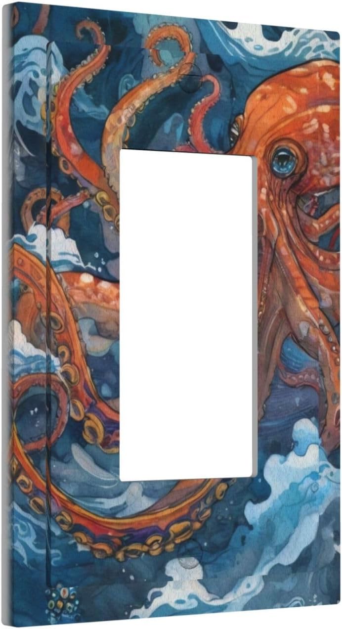 YJYASX-Retro Red Octopus Monster Blue Sea Wave Outlet Covers Single ...