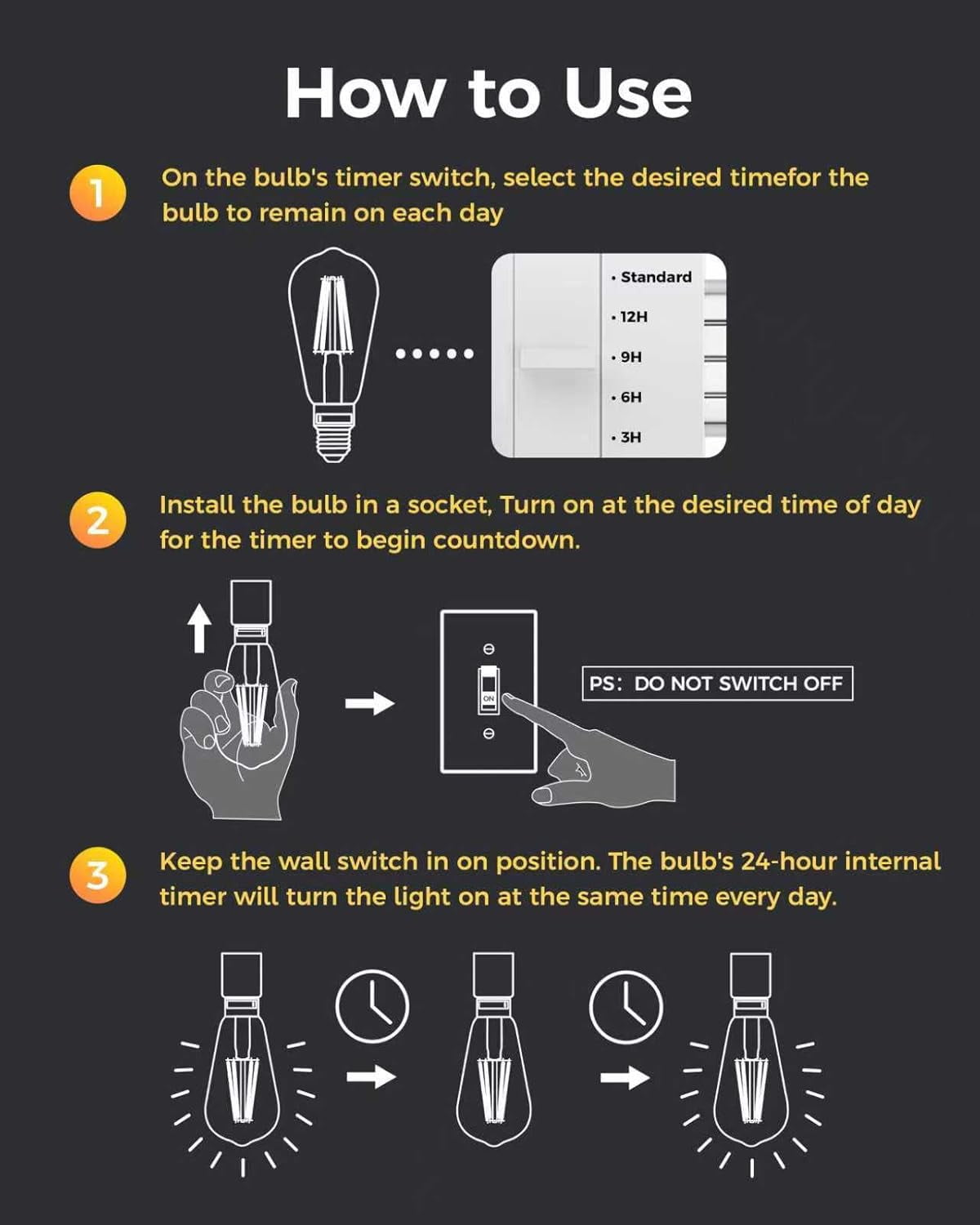 YJYASX-ST19 Vintage Timer Light Bulb, 6W (60W Equivalent) LED Edison ...