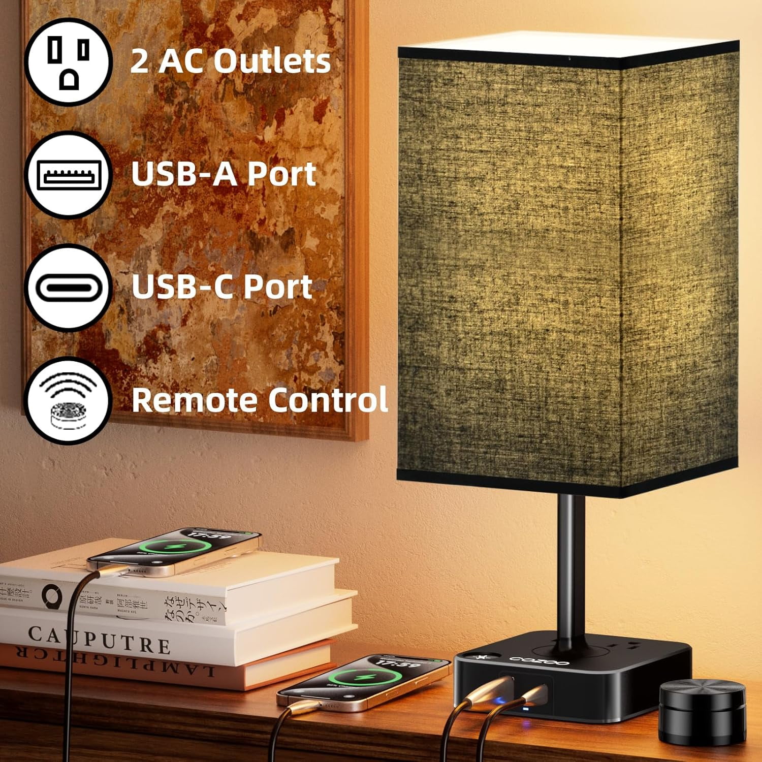 YJYASX-Table Lamp with Remote Operation Control for Bedroom,Dimmable ...