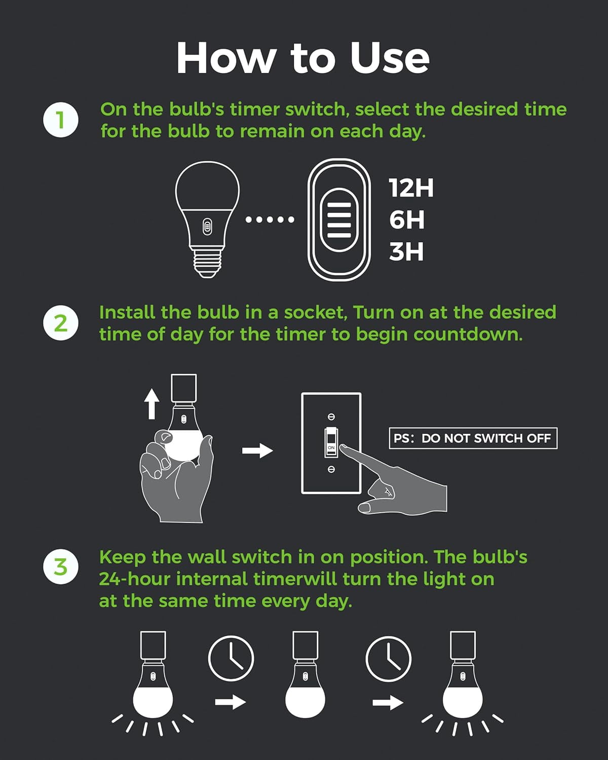 YJYASX-Timer Light Bulb, A19 Equivalent 100W LED Bulb, 12/6/3H Built-in ...