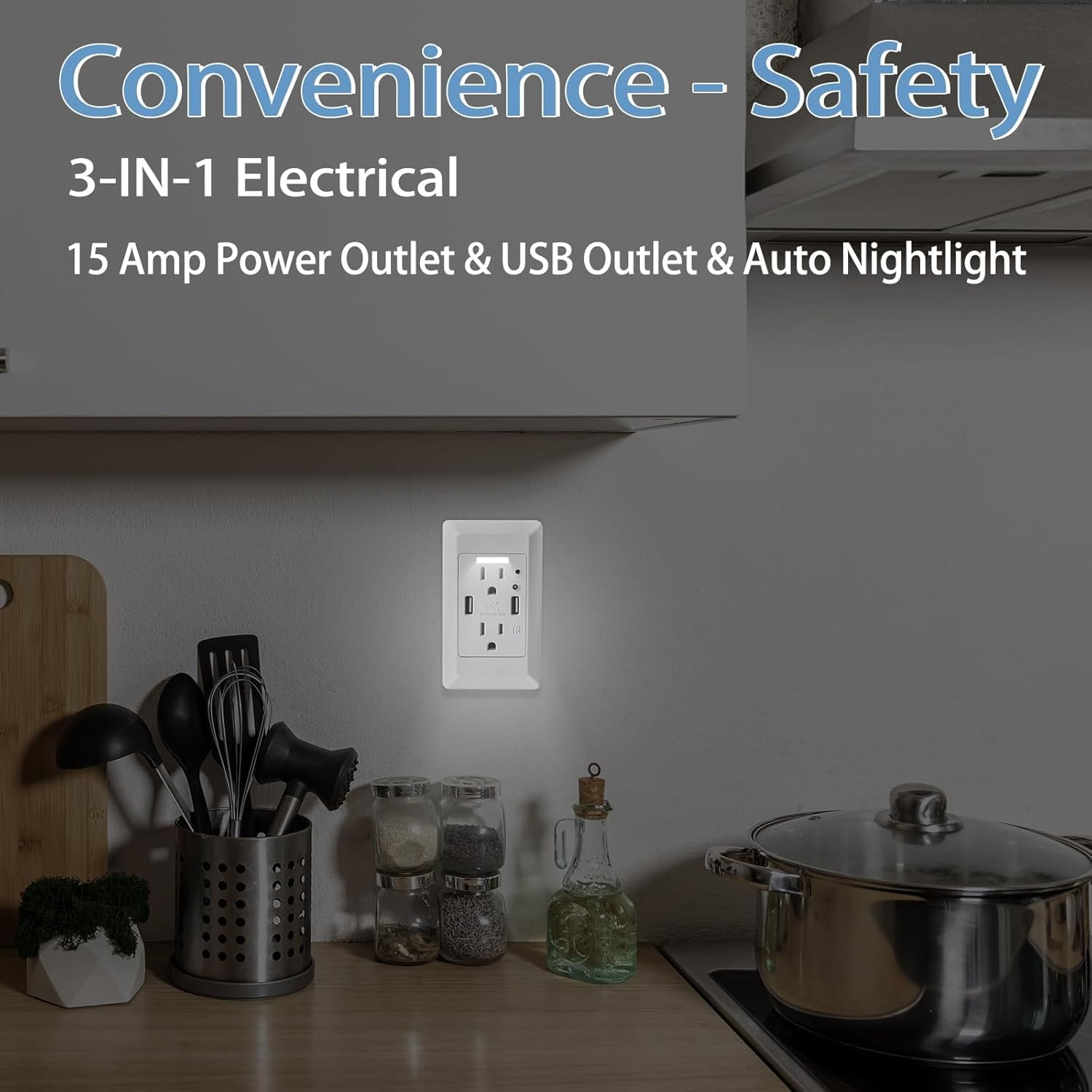 YJYASX-USB Outlet with Night Light, GreenCycle 15Amp Outlet Auto Sensor ...