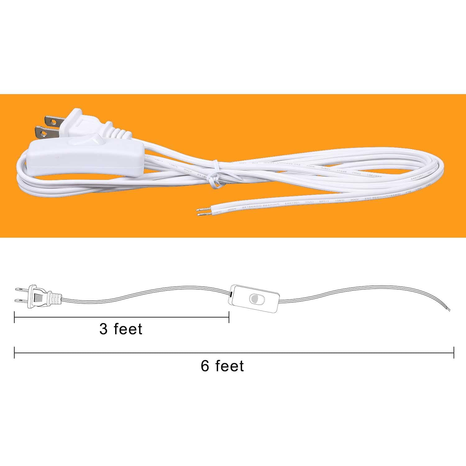 YJYASX-White Lamp Cord,6 Feet Replacement Lamp Cord with Button Switch ...