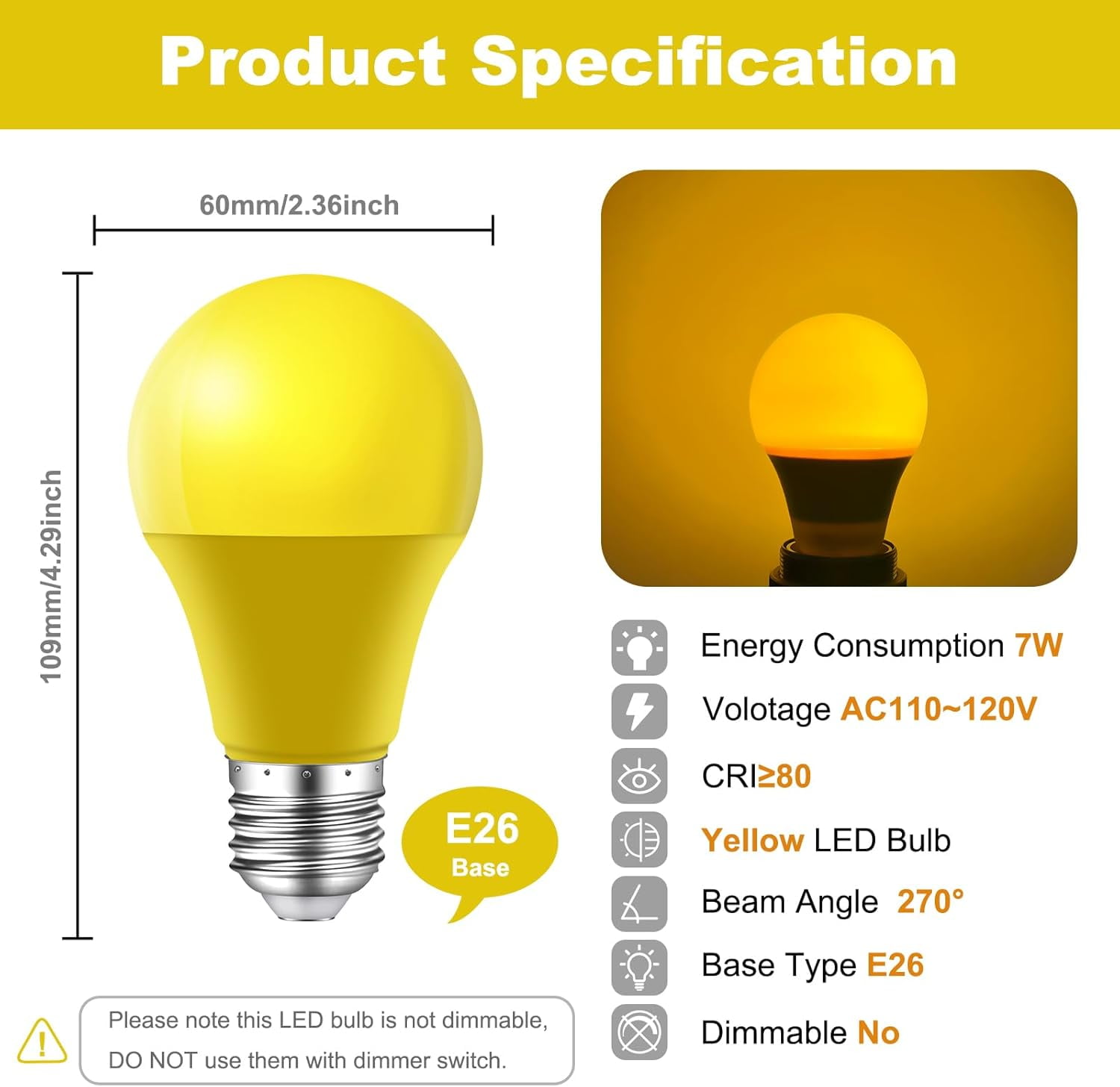 YJYASX-Yellow Bug Lights Bulb for Outdoor Indoor, A19 7W Bug Light ...