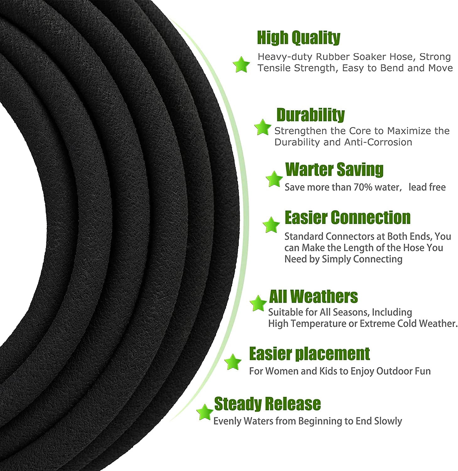 YJYCSAH-1/2 inch Round Rubber Garden Soaker Hose 50 FTHeavy Duty Water ...