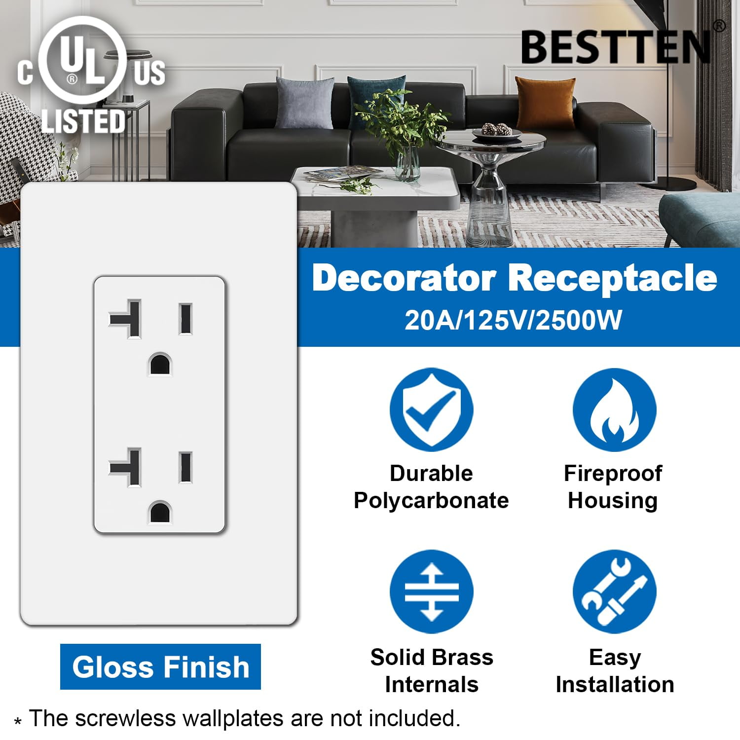 YJYCSAH-10 Pack 20 Amp Decorator Wall Receptacle Outlet, Non-Tamper ...