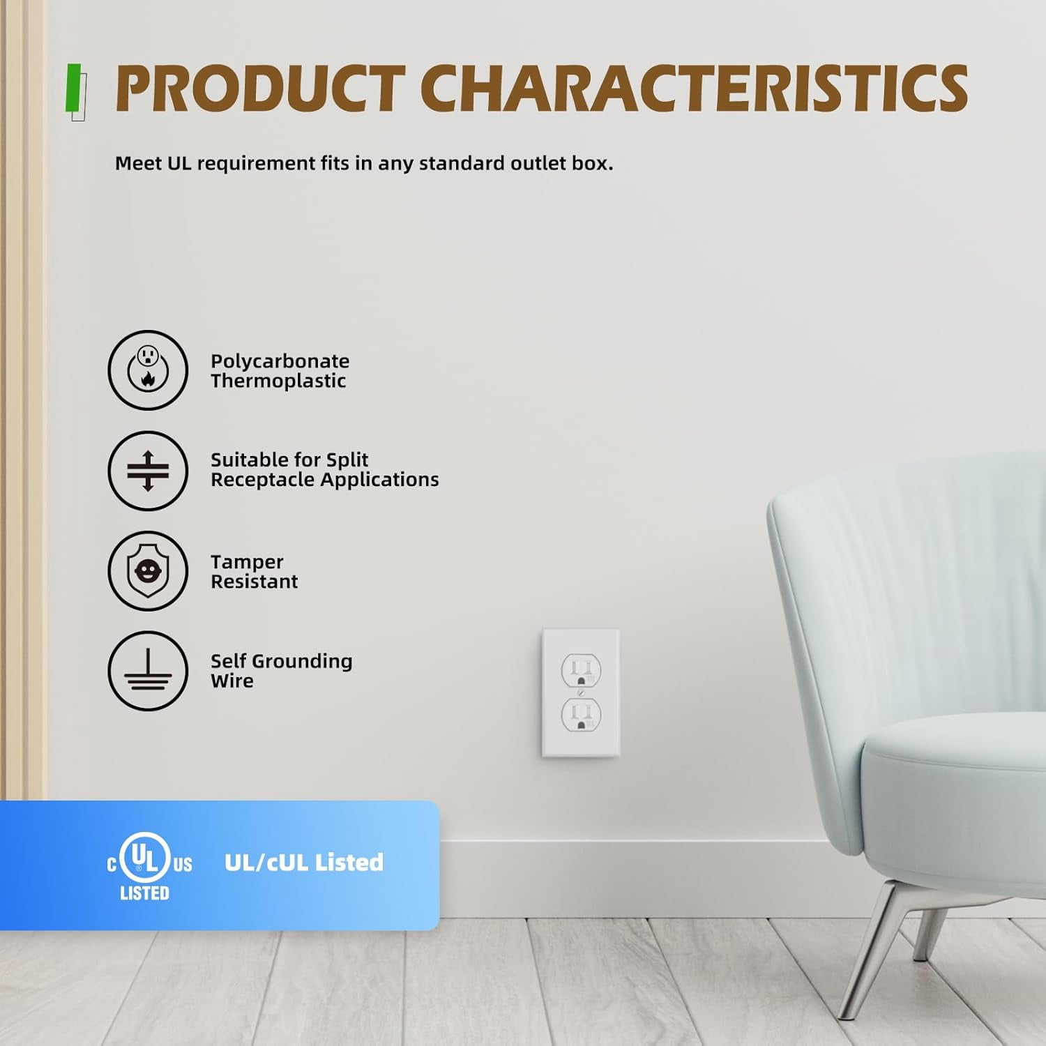 YJYCSAH-10 Pack Duplex Receptacle Outlets with Wall Plate, Tamper ...