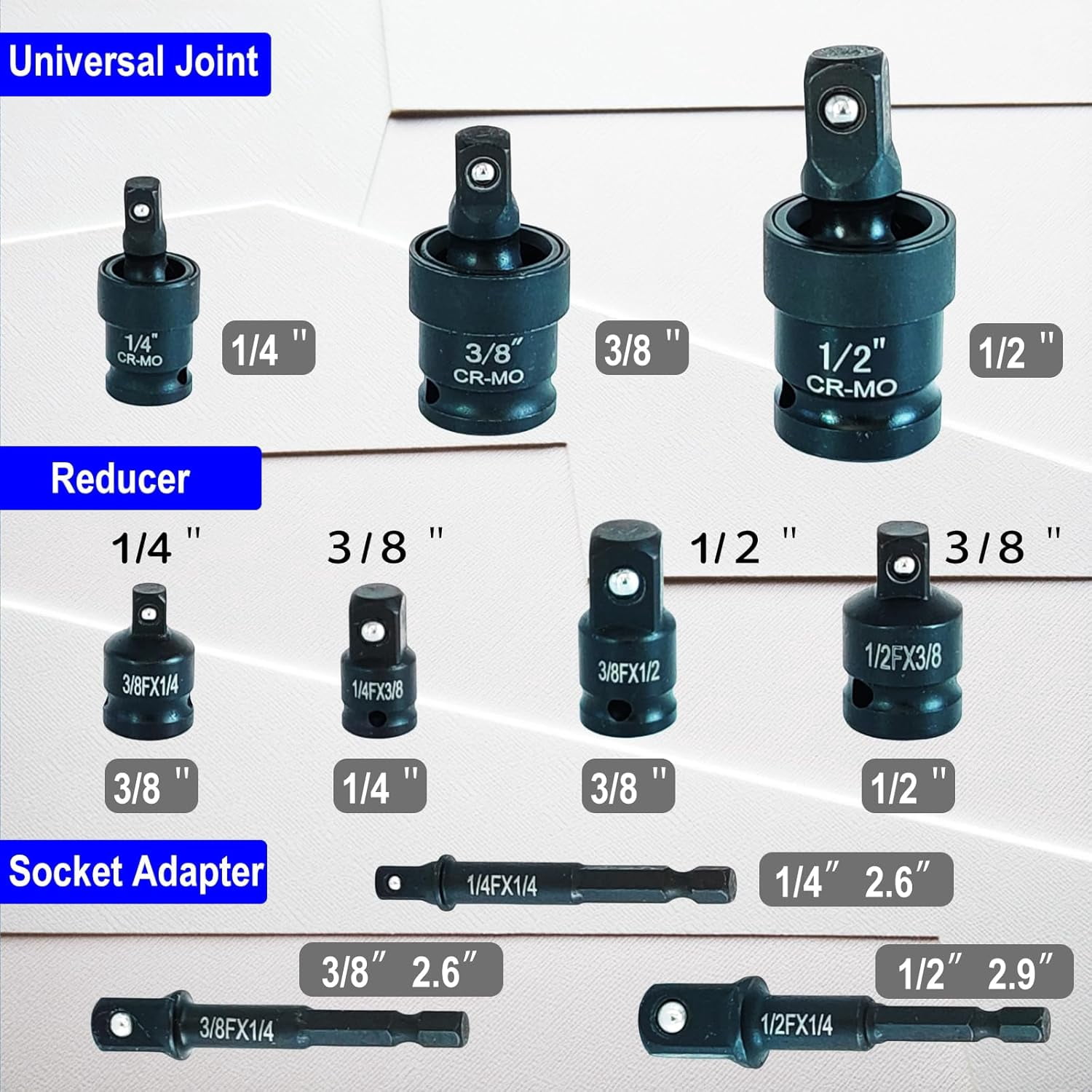 YJYCSAH-10 Pieces Impact Swivel Socket Set, Cr-Mo Steel, 1/4 and 1/2 to ...