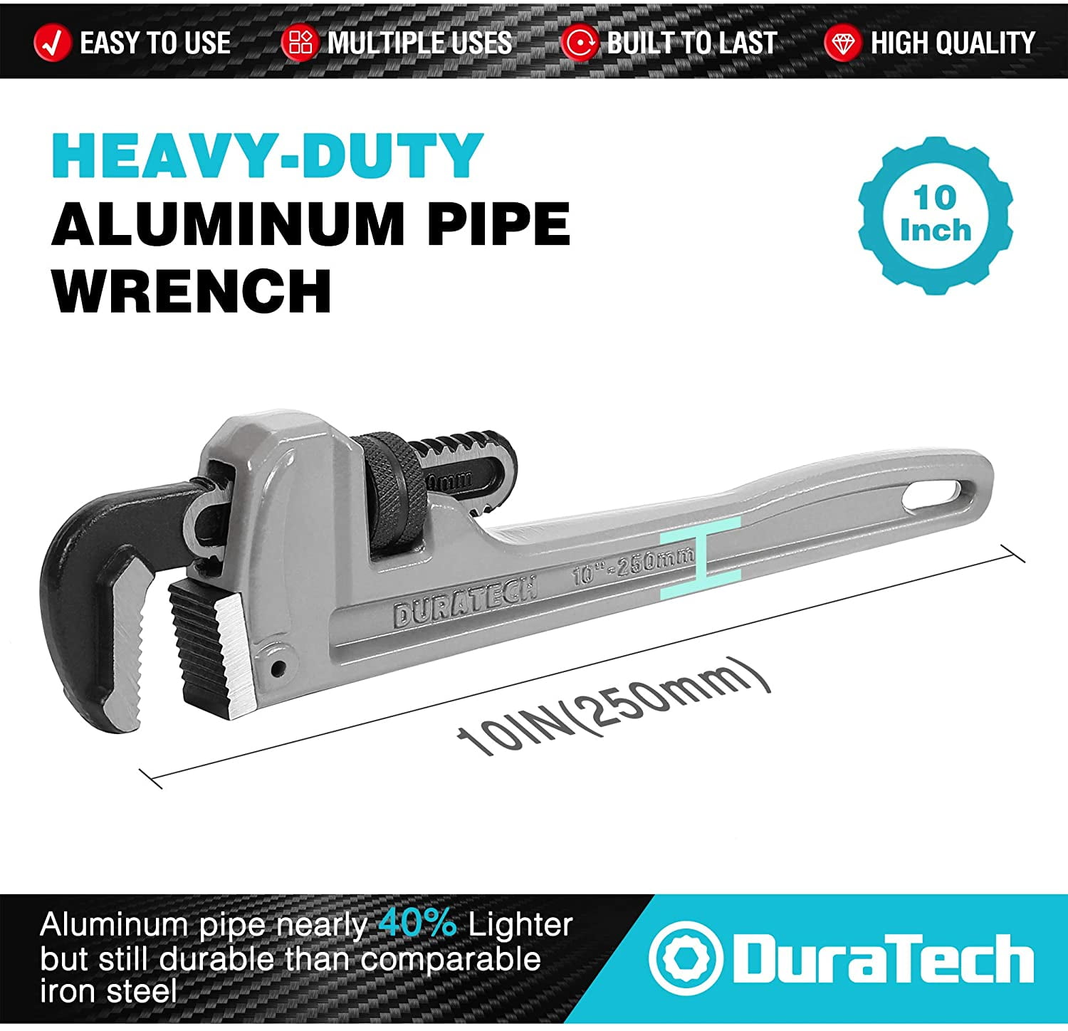 YJYCSAH-10-inch Heavy Duty Aluminum Straight Pipe Wrench, Adjustable ...