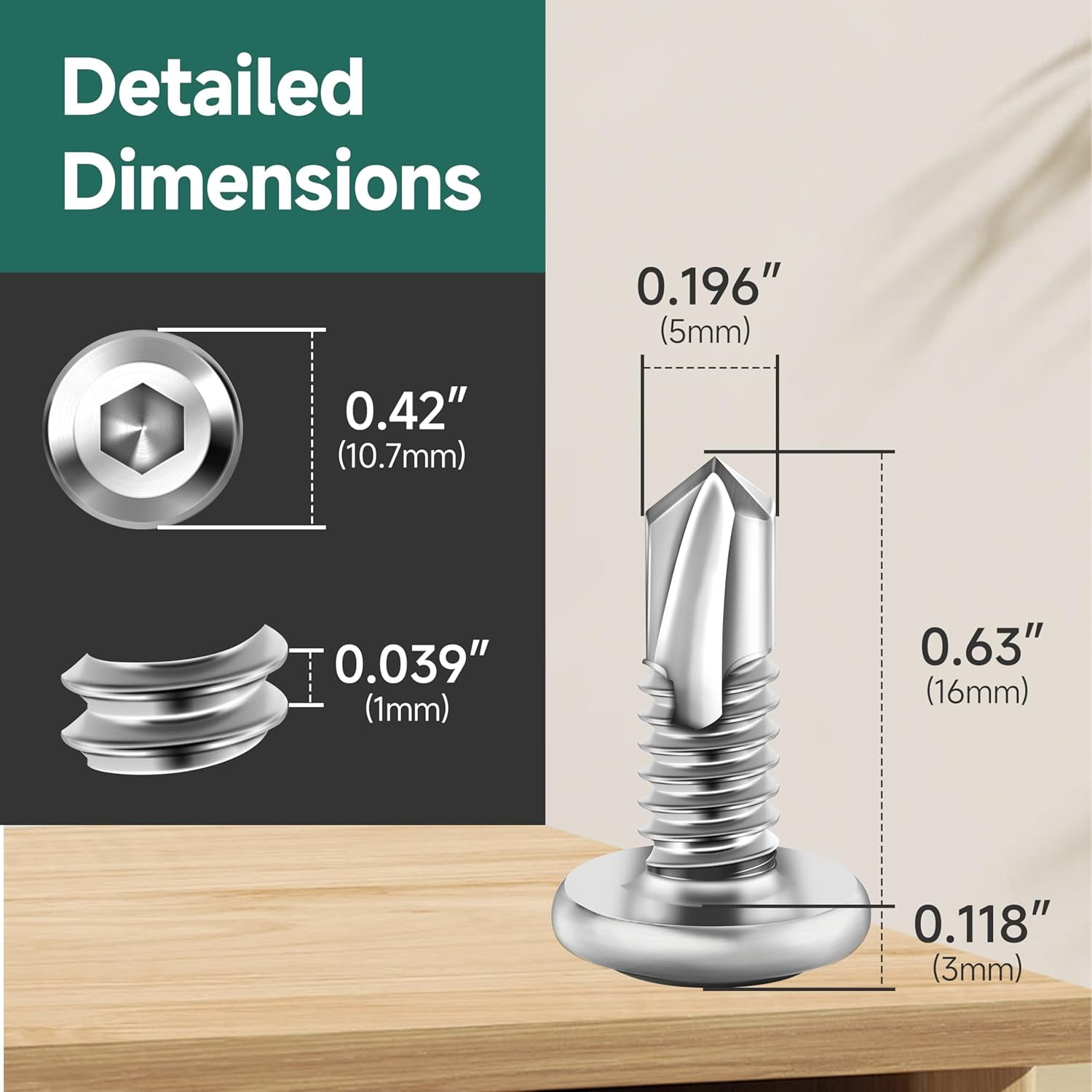 YJYCSAH-100Pcs 10 x 5/8" Sheet Metal Screws, Stainless Steel Flat Head Socket Cap Self Drilling ...