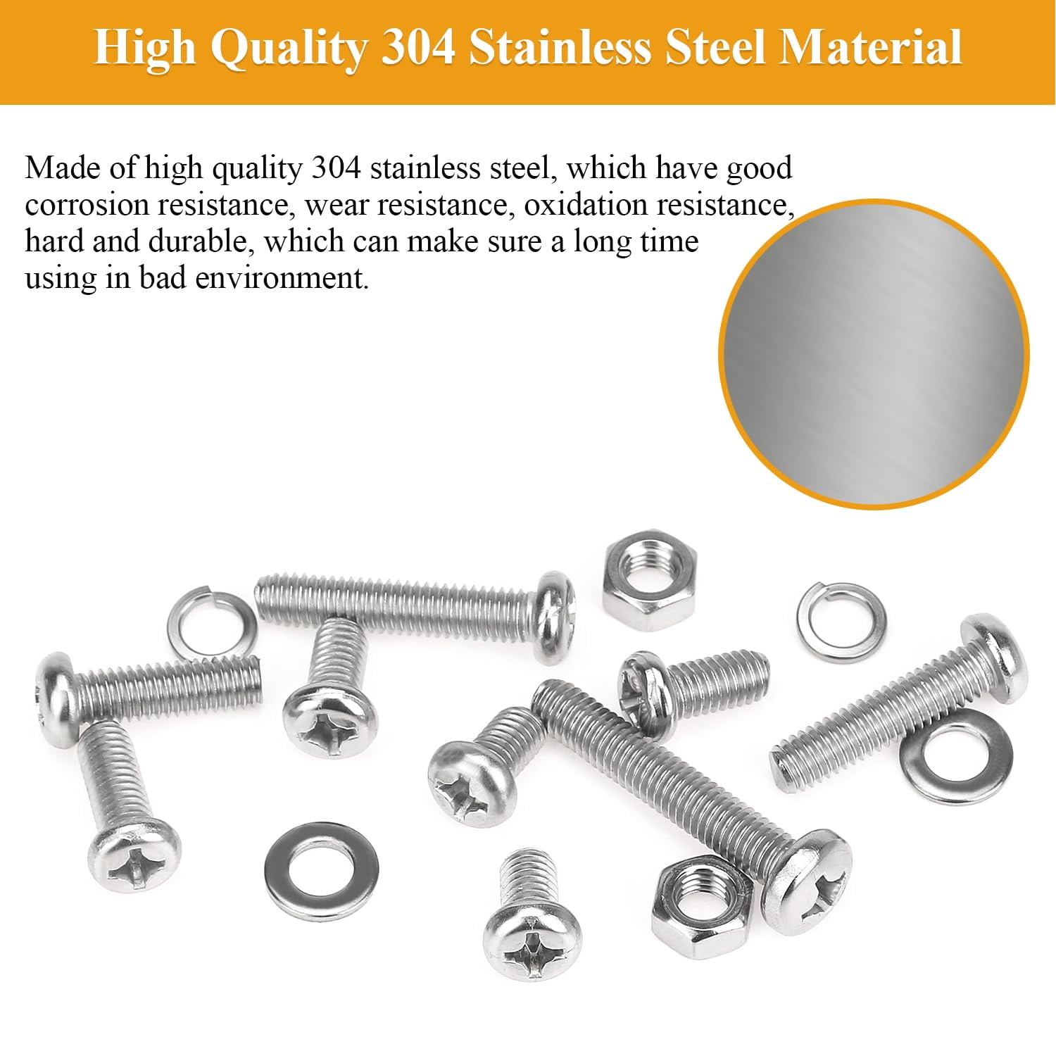 YJYCSAH-104 Pieces M6 Machine Screws Nuts Washers Set, M6 x 8/12/16/20/25/30/35mm Phillips Pan ...