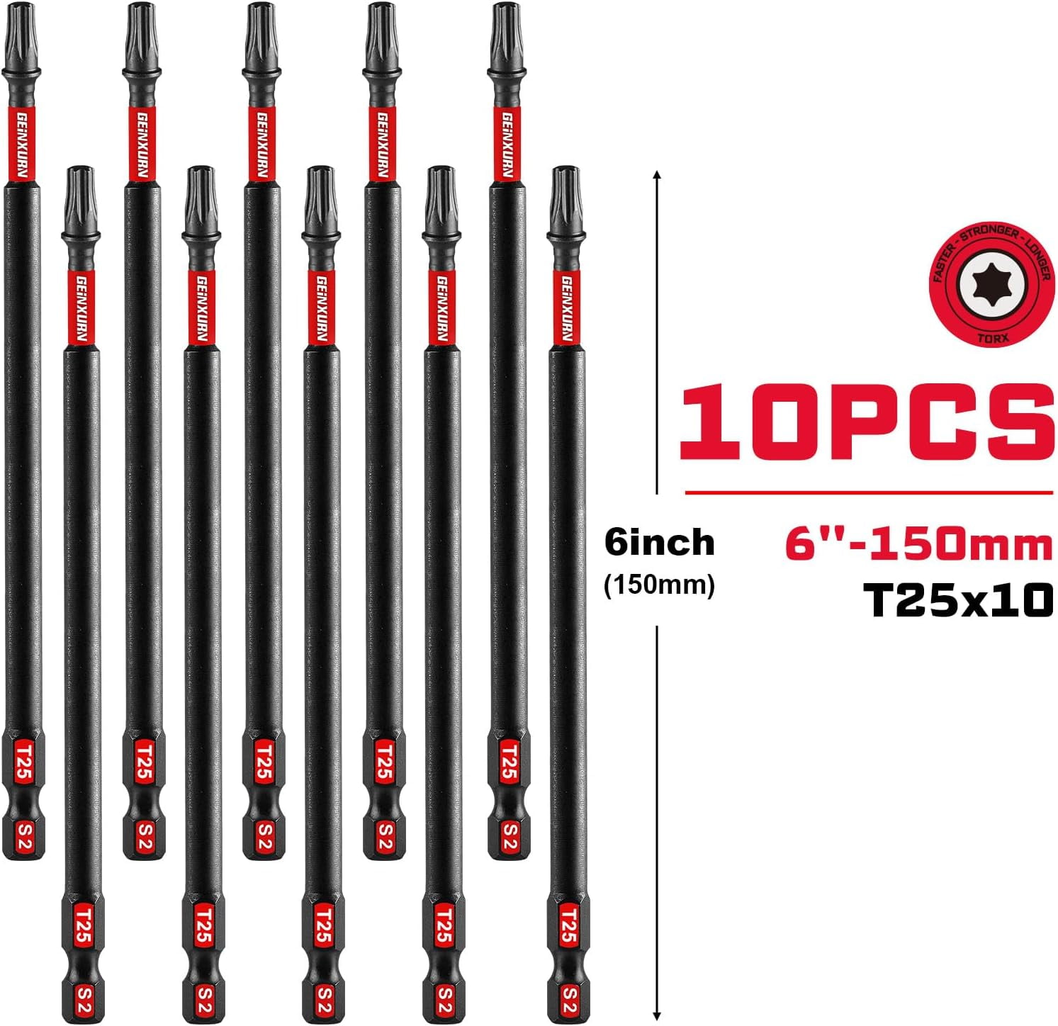YJYCSAH-10Pack Impact Tough #25 Torx 6 in. Insert Driver Bits, Magnetic ...
