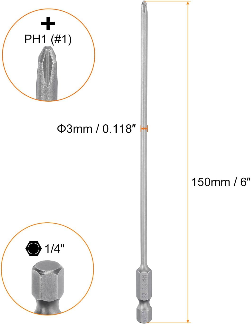 YJYCSAH-10pcs #1 Phillips Screwdriver Bit PH1 1/4" Hex Shank 6" (150mm ...