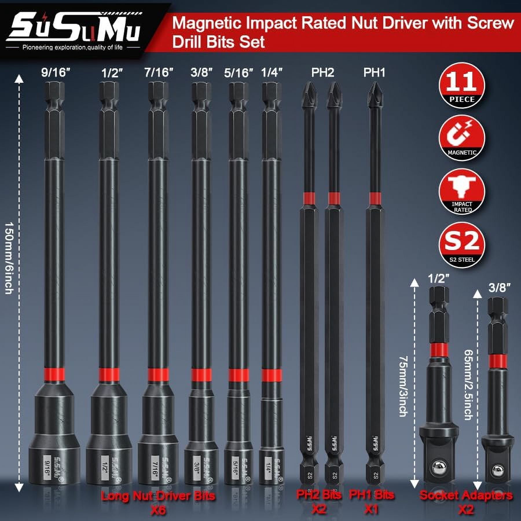 YJYCSAH-11PCS Impact Rated Magnetic Long Nut Driver Set with Impact ...