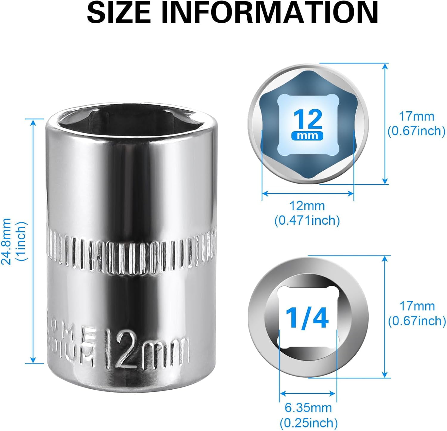 YJYCSAH-[12pcs] Durable 12mm Socket, 1/4 socket set,Shallow Socket 1/4 ...