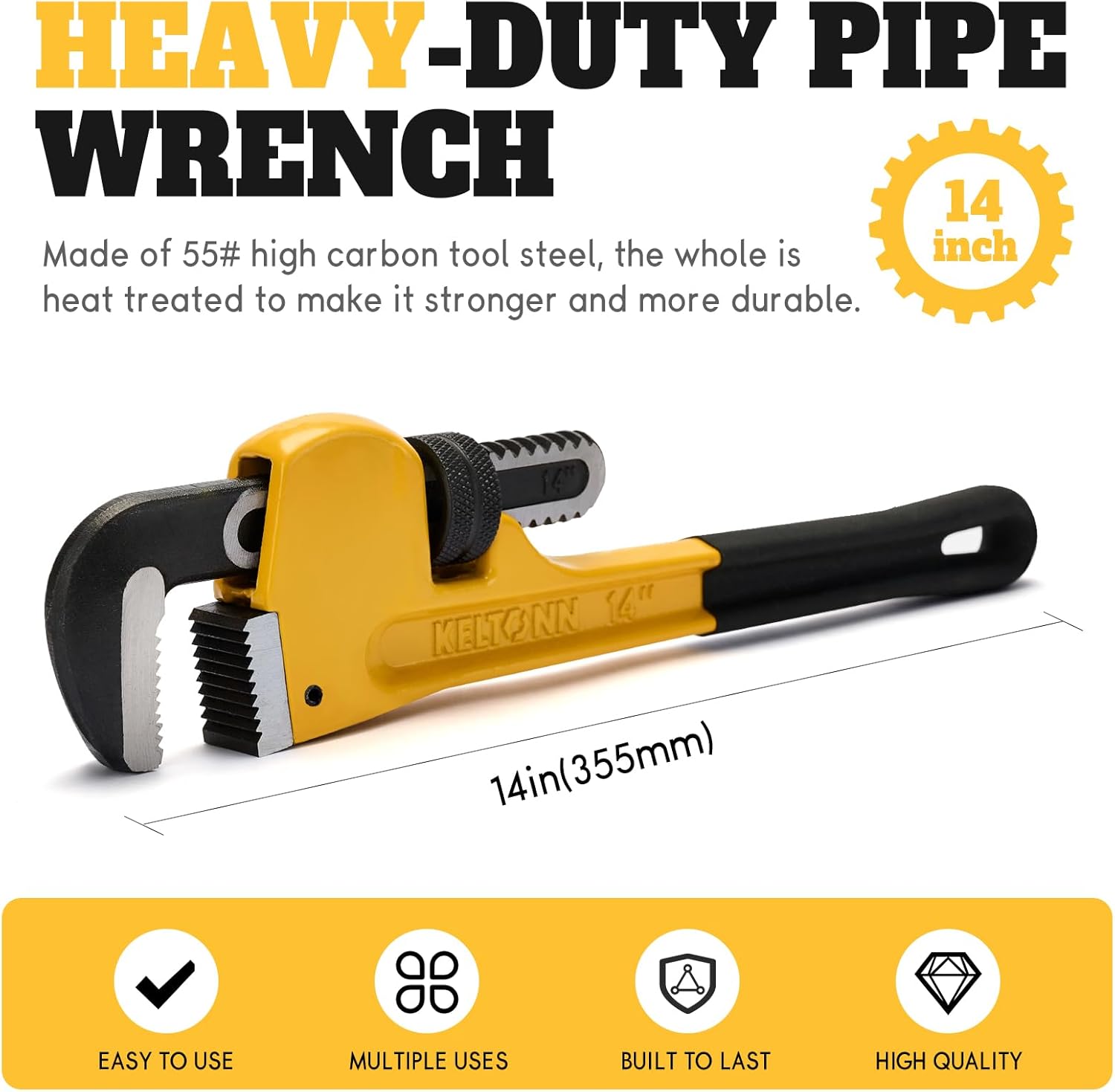 YJYCSAH-14 Inch Adjustable Pipe Wrench, Heavy Duty Carbon Steel with ...