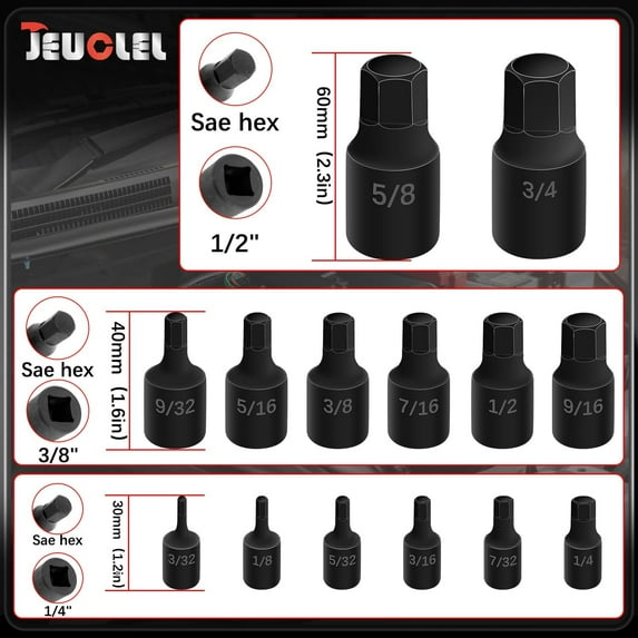 YJYCSAH-14Pcs Impact Grade Allen Bit Socket Set, SAE Hex Drive 1/4-Inch ...