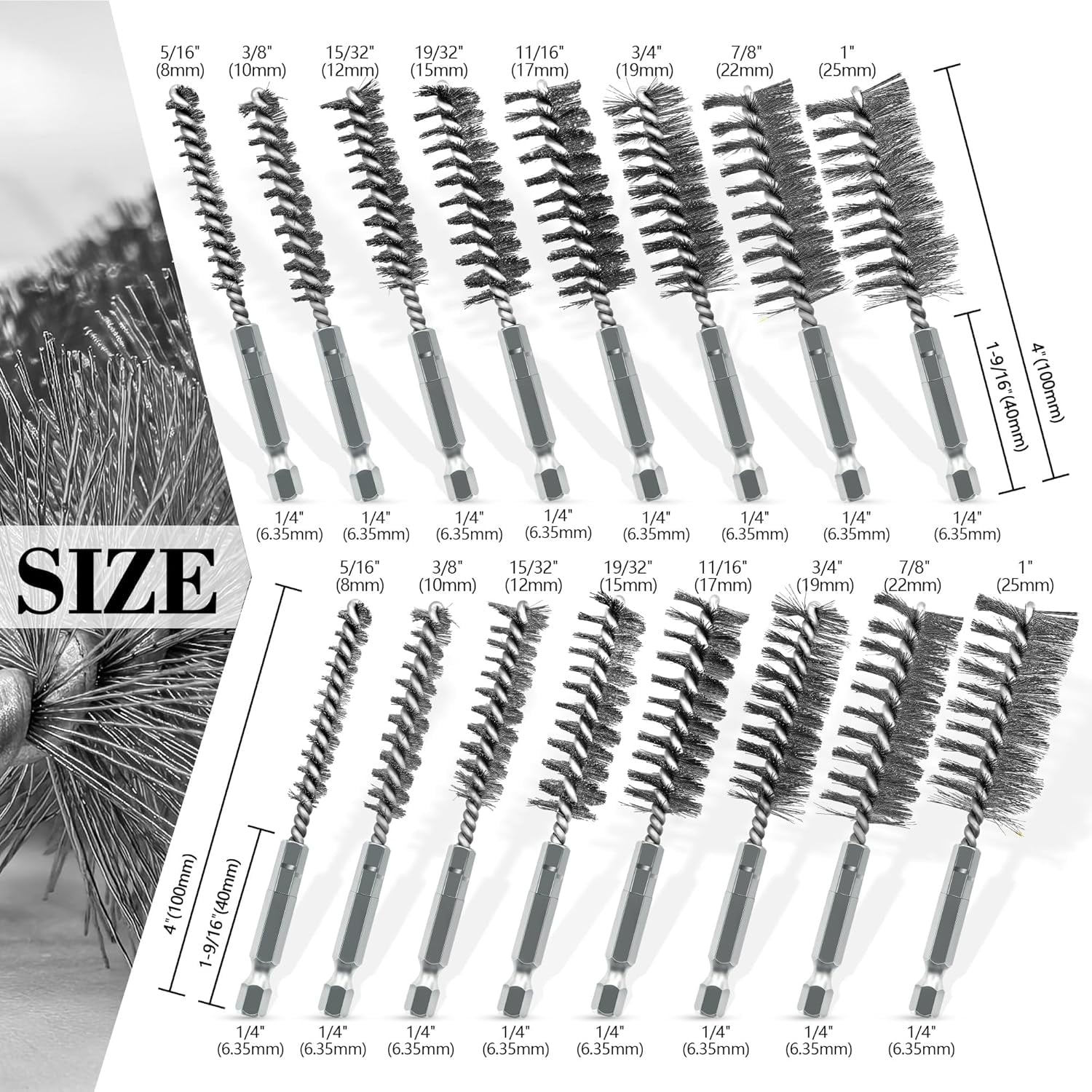 YJYCSAH-16-Piece Bore Brush Set - 304 Stainless Steel Drill Wire Bore ...