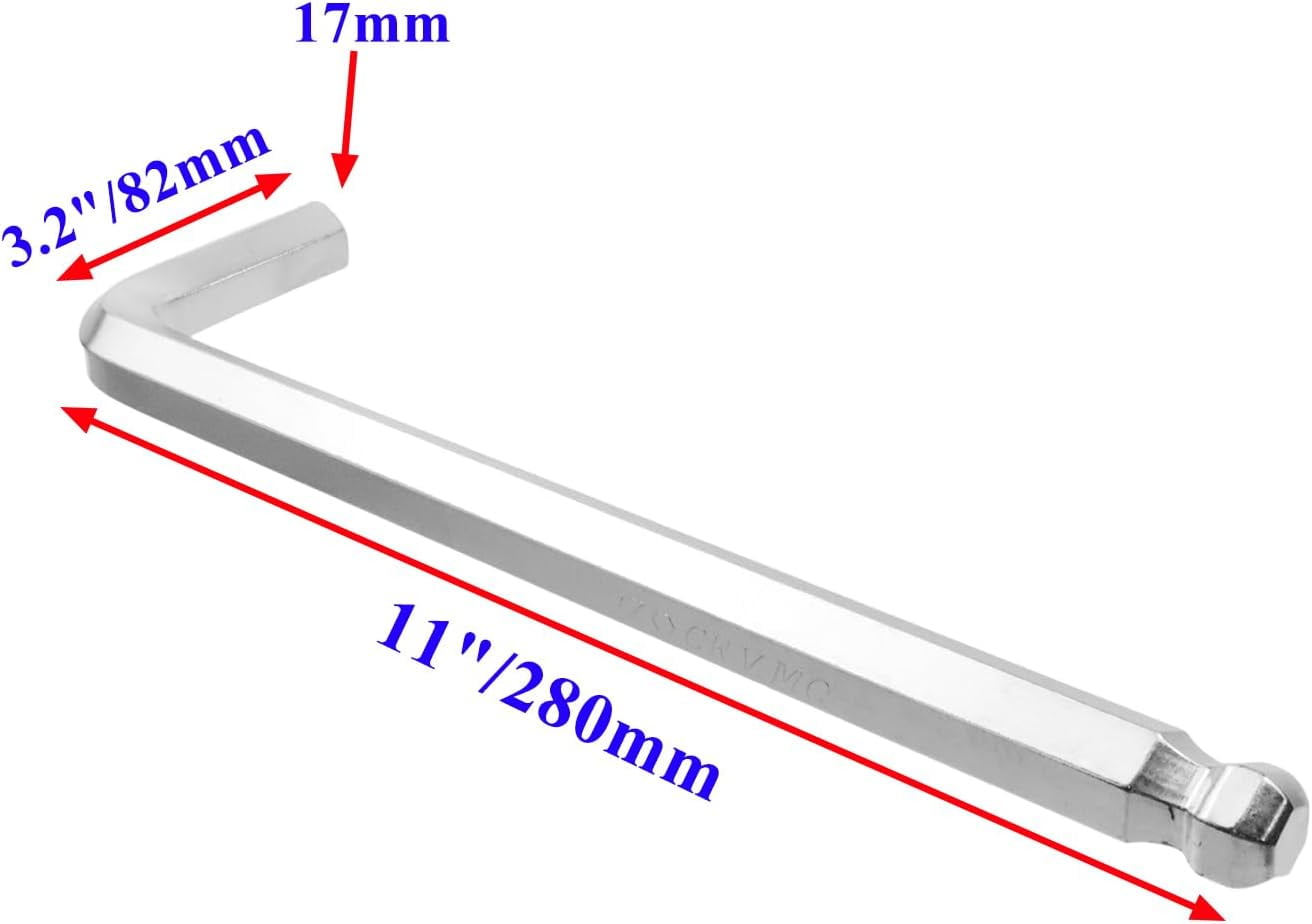 YJYCSAH-17mm Hex Key Wrench Extra Large CR-V Steel 11" Length Long Arm Ball End Hex Key Wrench ...