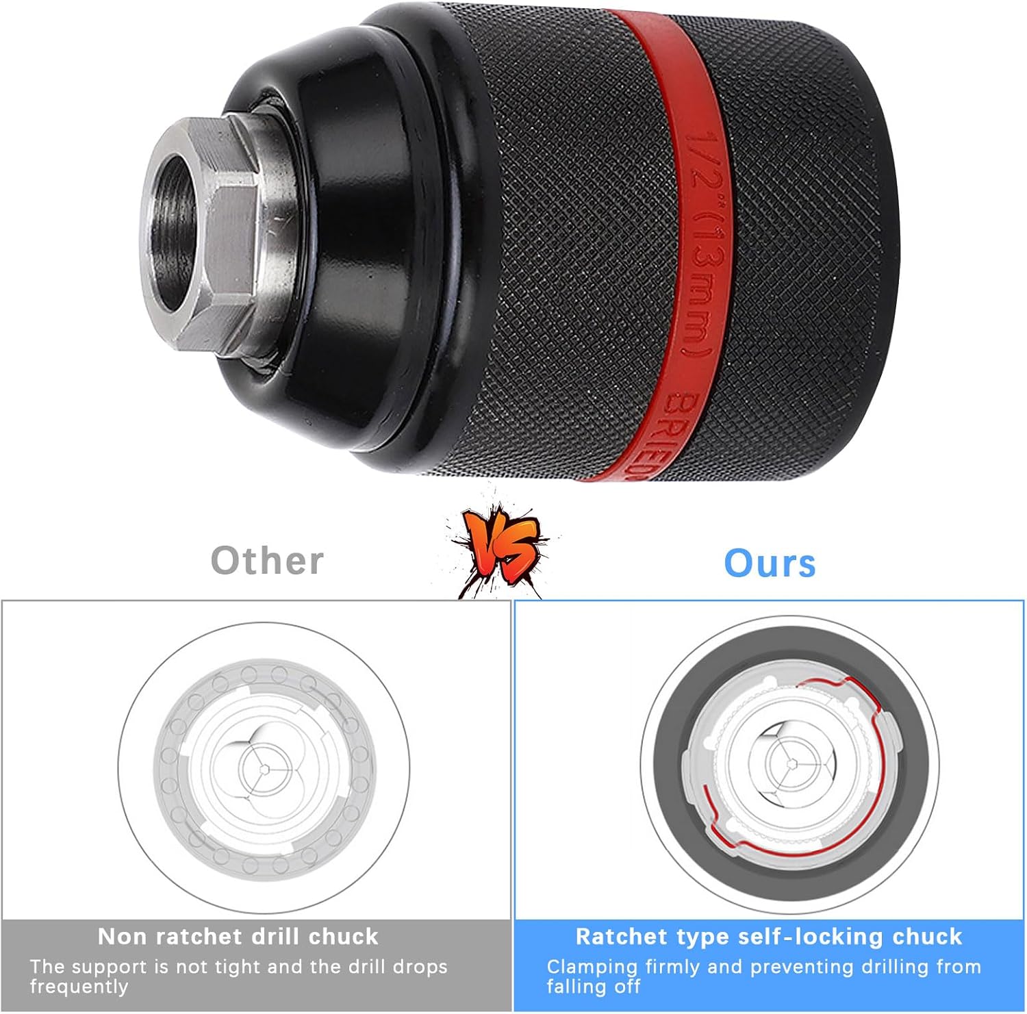 YJYCSAH-2-13mm Keyless Drill Chuck Metal Heavy Duty 1/2''-20UNF with ...