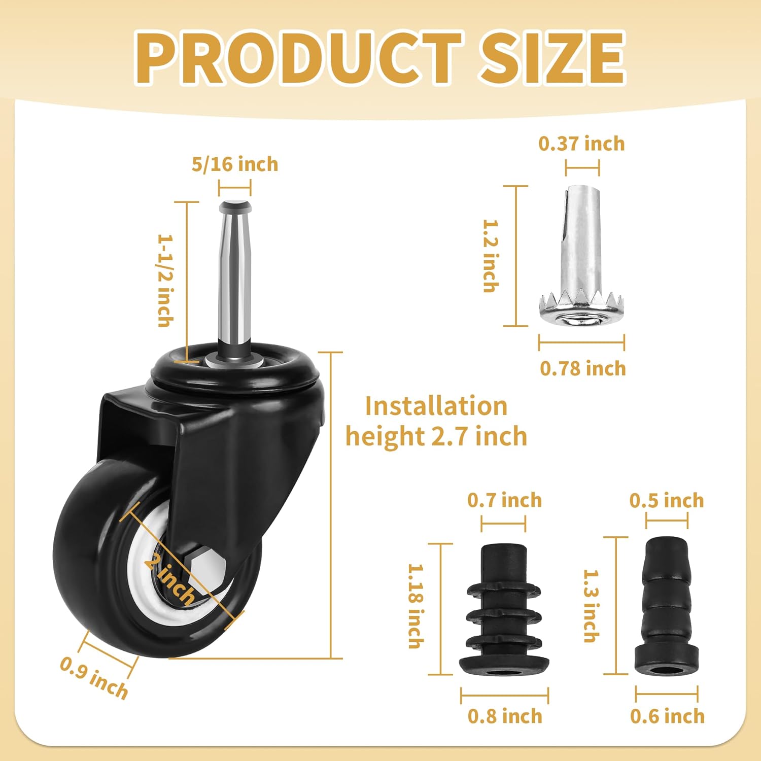 YJYCSAH-2 Inch Stem Casters Wheels with 5/16" x 1-1/2" (8x38mm) Stem ...