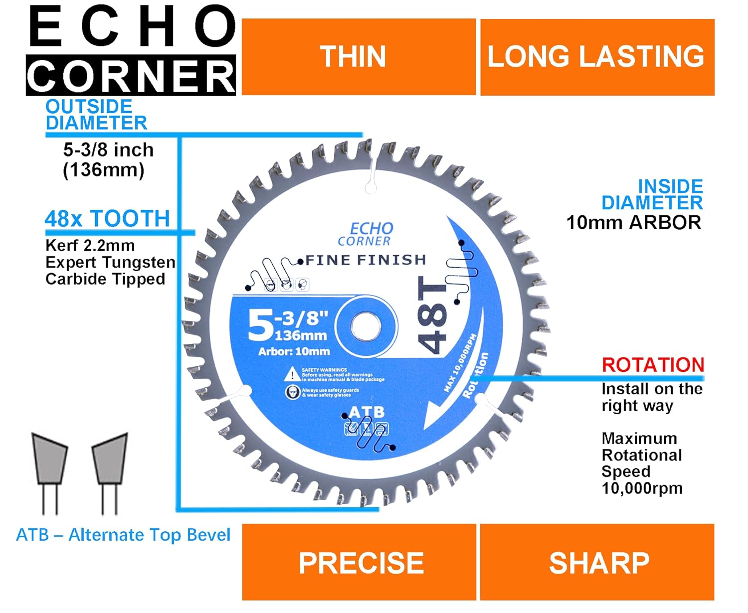 YJYCSAH-2-Pack 5-3/8 Inch (10mm Arbor) Circular Saw Blade, Fast Fine ...