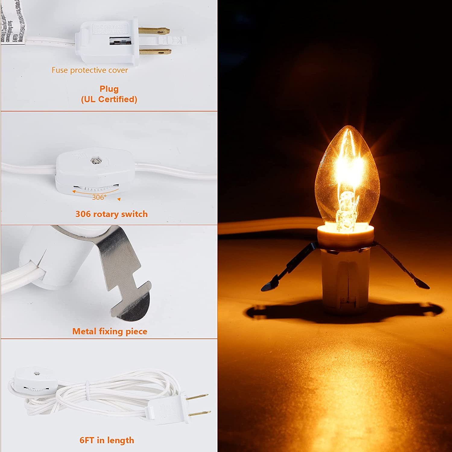 YJYCSAH-2 Pack Accessory Cord with Clear Bulb, 6 FT UL Listed ...