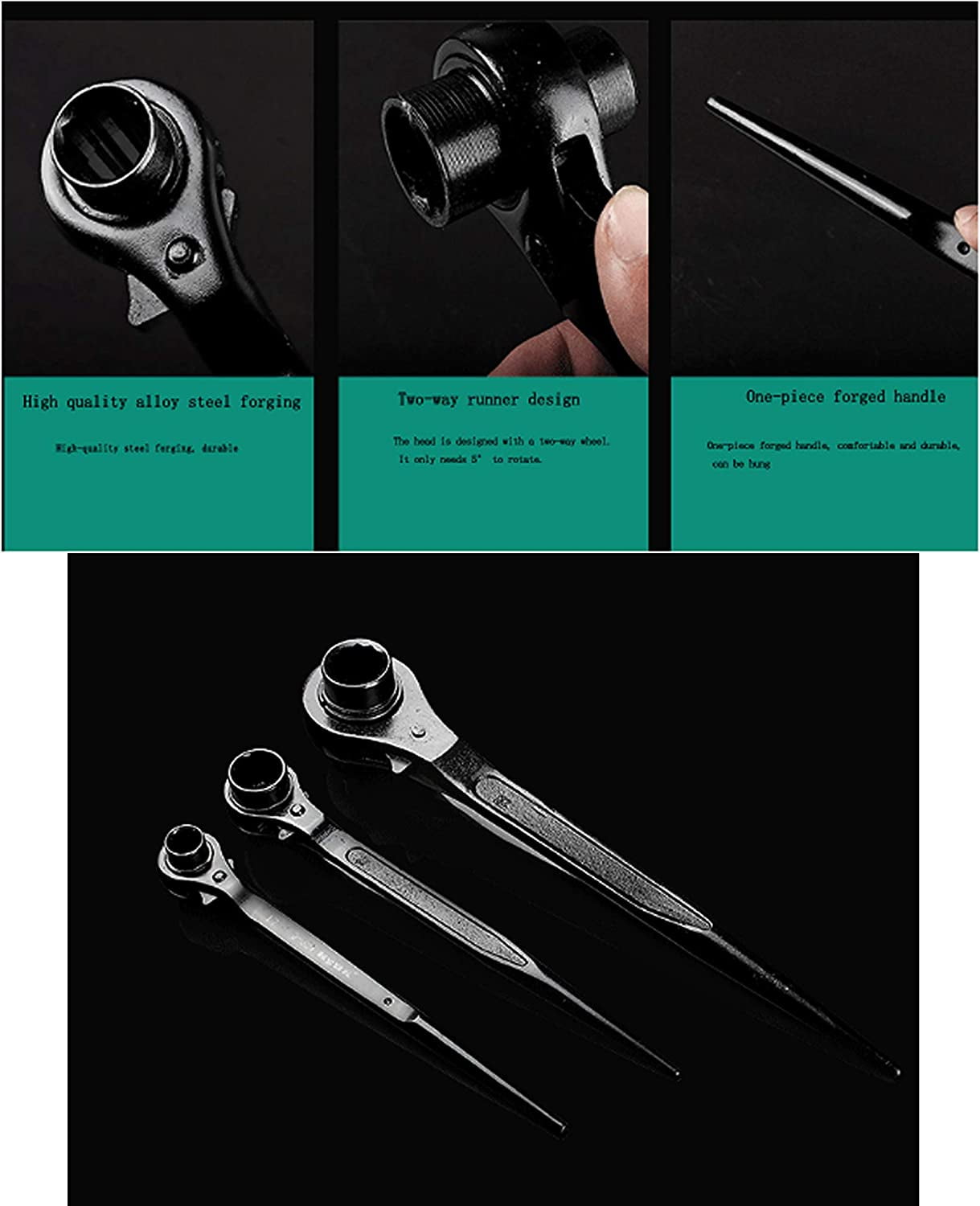 YJYCSAH-2-Pack Hexagon Scaffold Quick Wrench, 17mm/19mm Ratchet Spanner ...