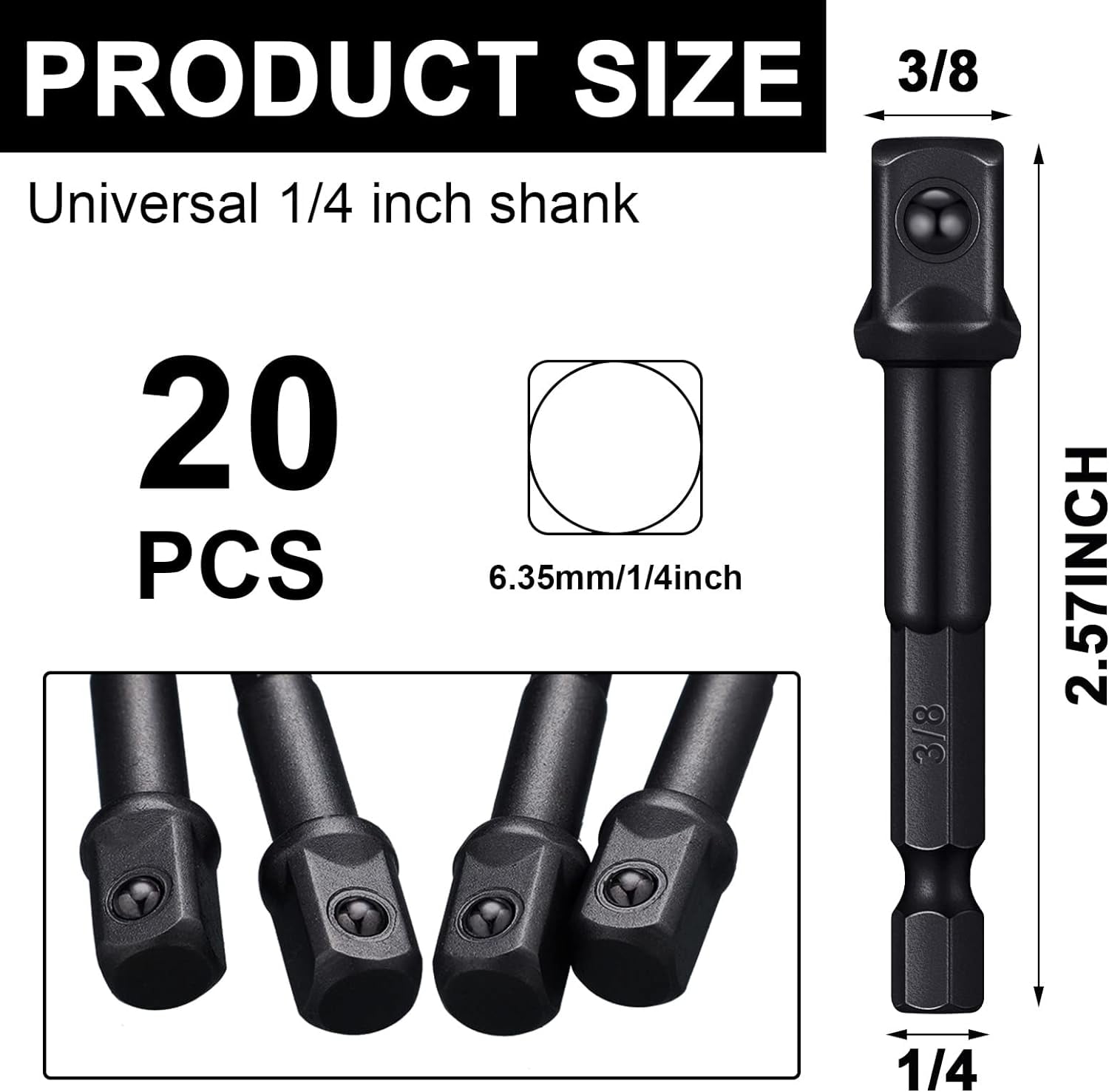 YJYCSAH-20 Pieces 3/8 Inch Impact Adapter Square Socket Bit Adapter Hex ...