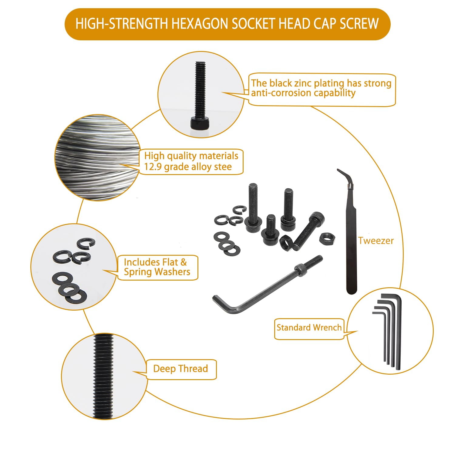 YJYCSAH-2040pcs 12.9 Alloy Steel Black Zinc Bolts and Nuts Hex Socket ...