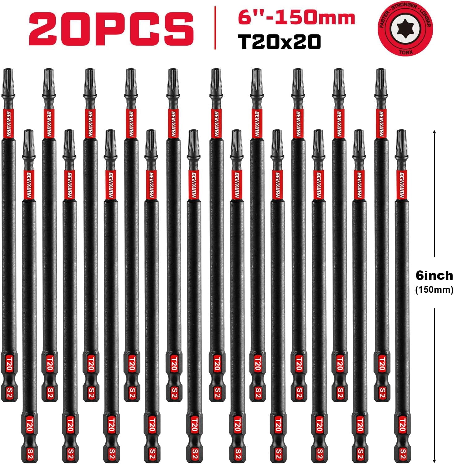 YJYCSAH-20Pack Impact Tough #20 Torx 6 in. Insert Driver Bits, Magnetic ...
