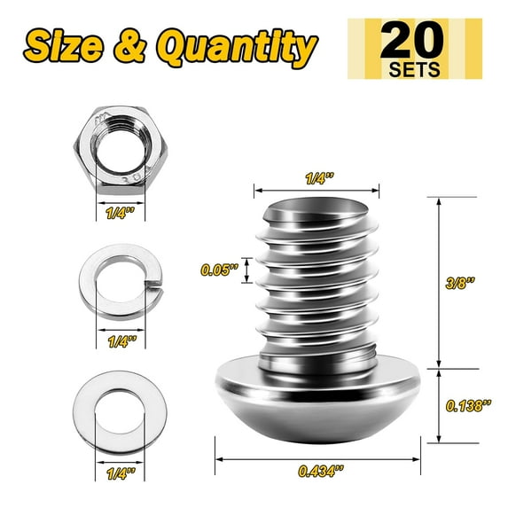 YJYCSAH-(20Sets) 1/4-20 Bolt x 3/8" Button Head Socket Cap Bolts Screws ...
