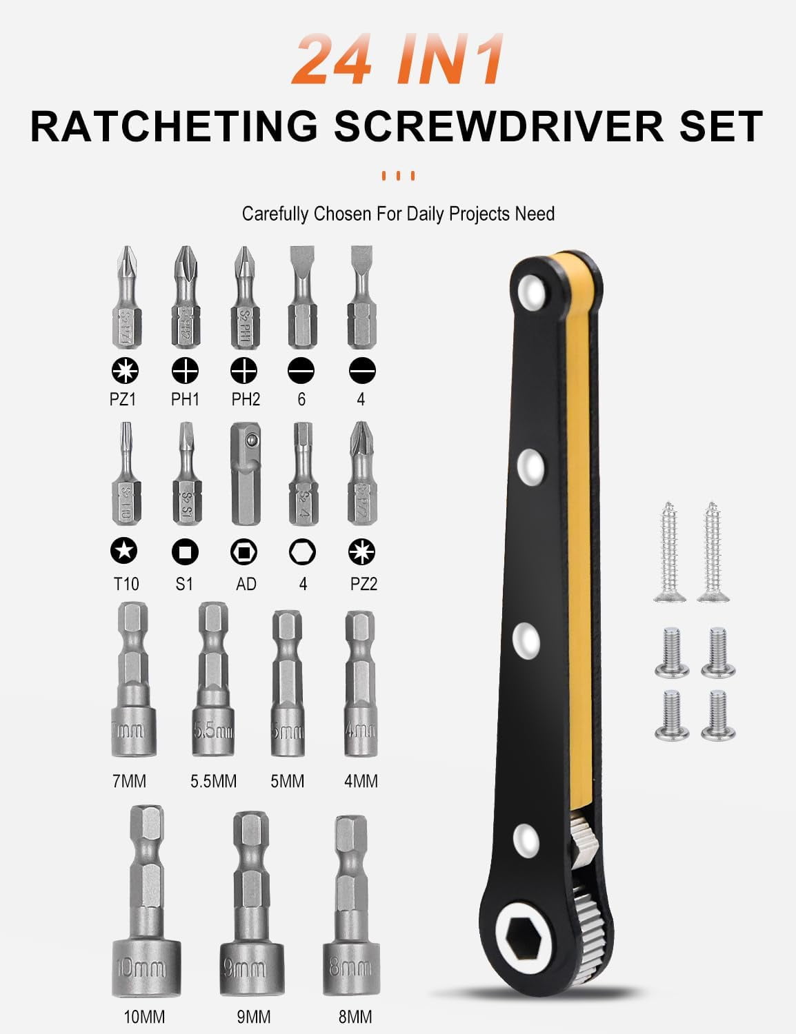 YJYCSAH-24in1 Right Angle Ratcheting Screwdriver Set, Low Profile Mini ...