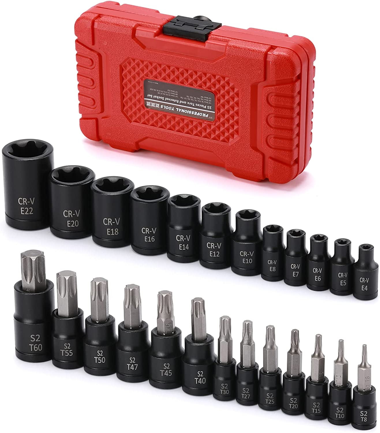 YJYCSAH-25PCS 1/4",3/8",1/2" Drive Torx Bit and External Socket Set,12 ...