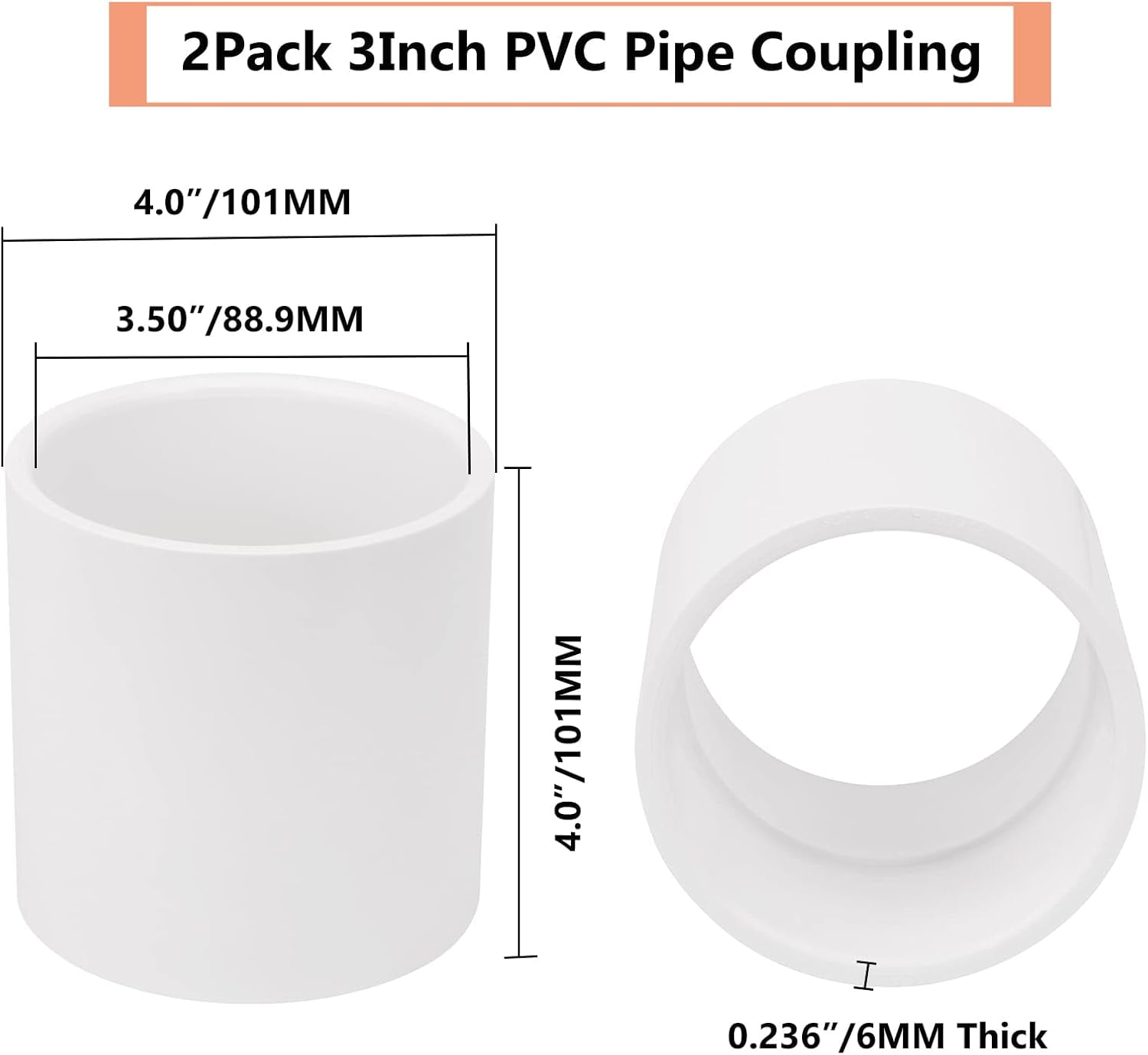 YJYCSAH-2Pack 3" PVC Pipe Coupling Adapter Pipe Fittings (Sx S ...