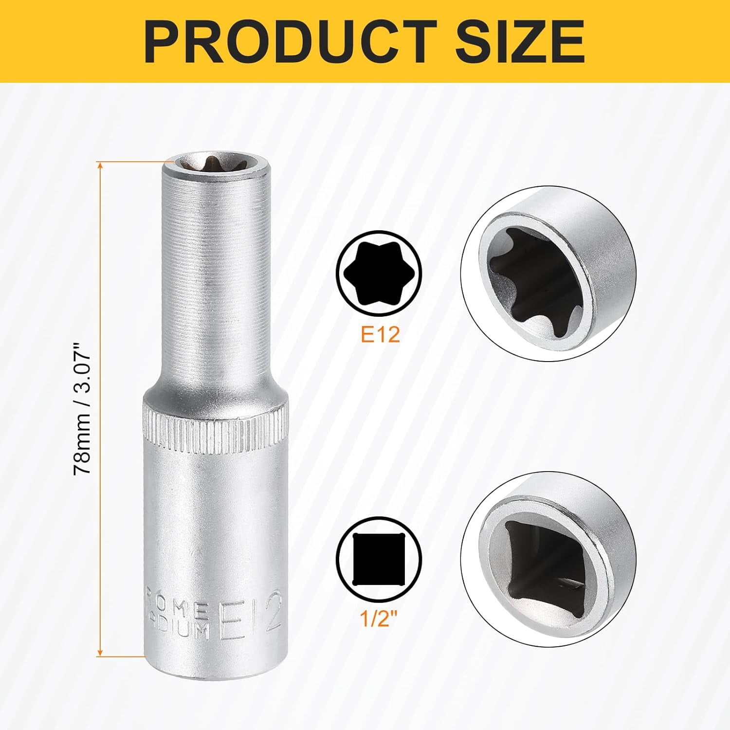 YJYCSAH-2pcs E-Torx Socket 1/2" Drive E12 External Torx Deep Socket CR ...