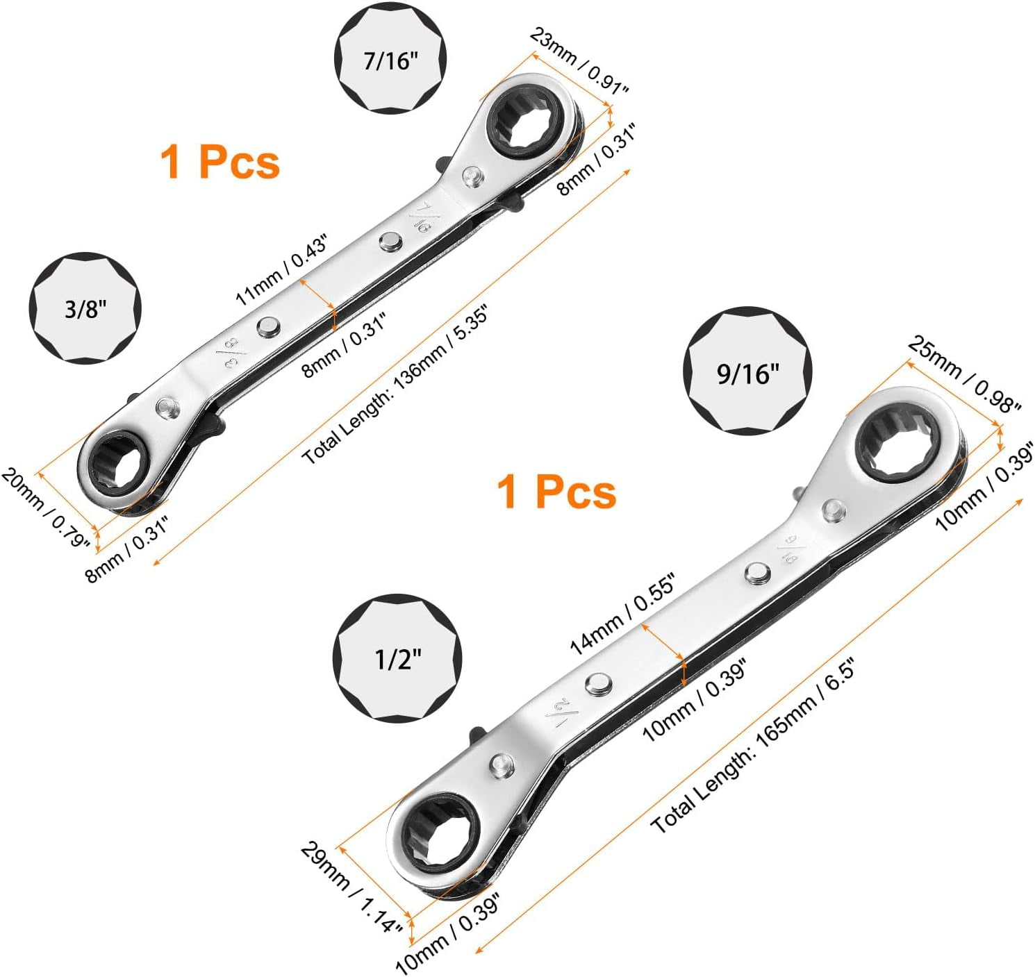 YJYCSAH-2pcs HVAC Service Wrench Set 3/8" x 7/16" 1/2" x 9/16" 25 ...