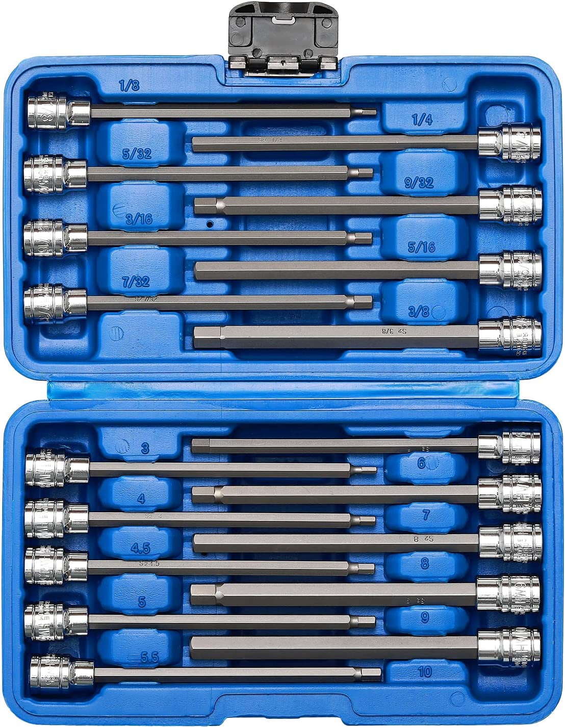 YJYCSAH-3/8" Drive Extra Deep Hex Bit Socket Set, 1/8 Inch to 3/8 Inch ...