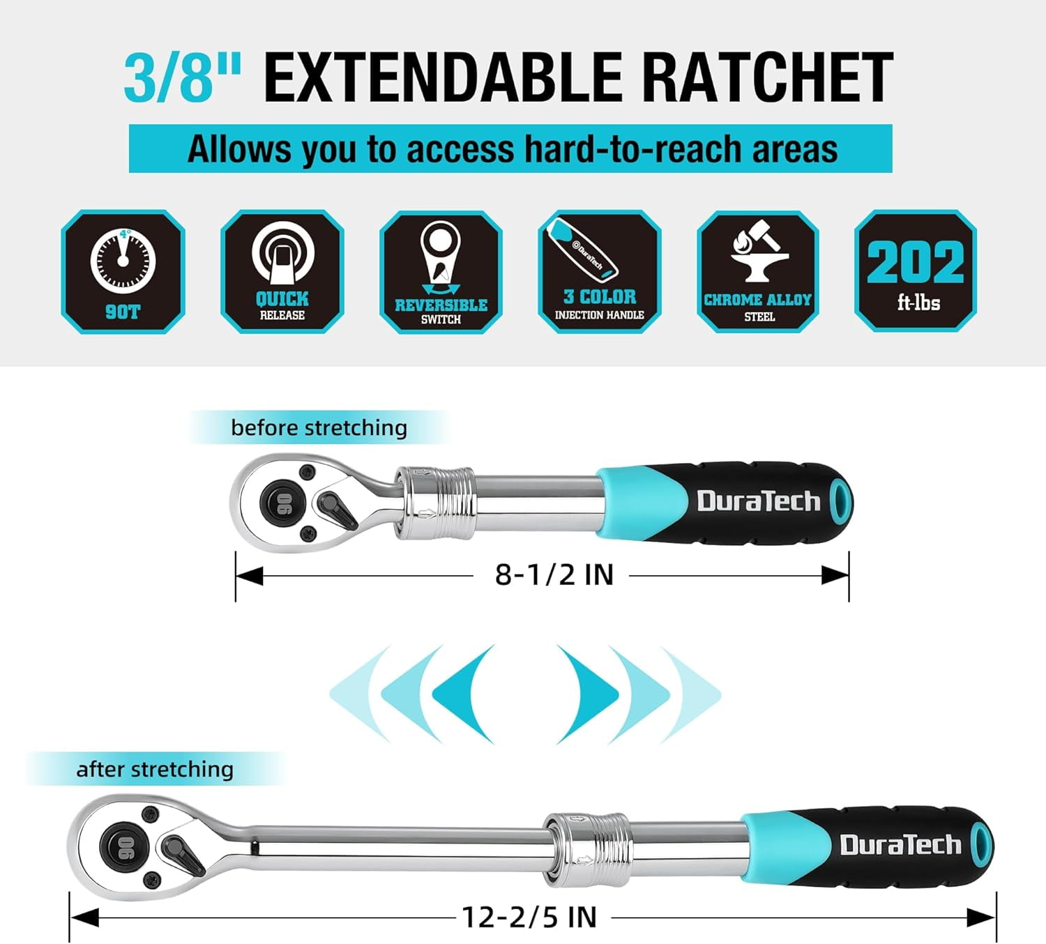 YJYCSAH-3/8-Inch Drive Extendable Ratchet, 90-Tooth Quick-release ...