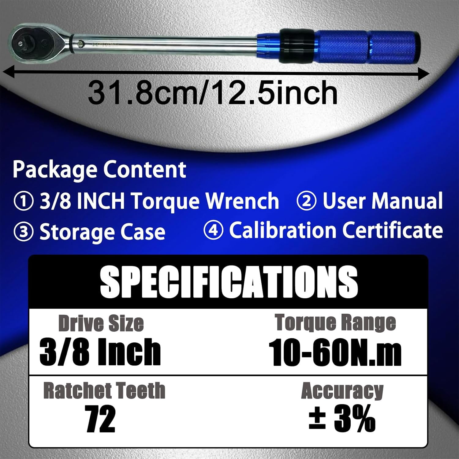 YJYCSAH-3/8 Inch Drive Torque Wrench, 10-60N.m, Preset Click Torque ...
