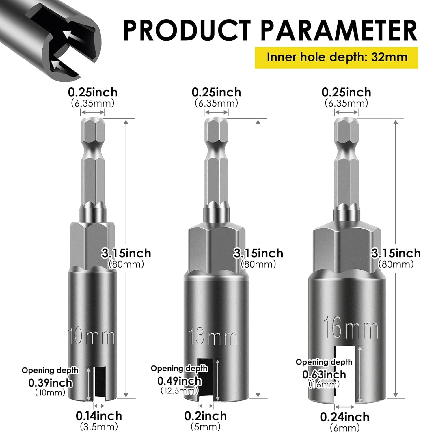 YJYCSAH-3 Pack 1/4" Hex Shank Wing Nut Driver Bit Sockets, Slot Nut ...