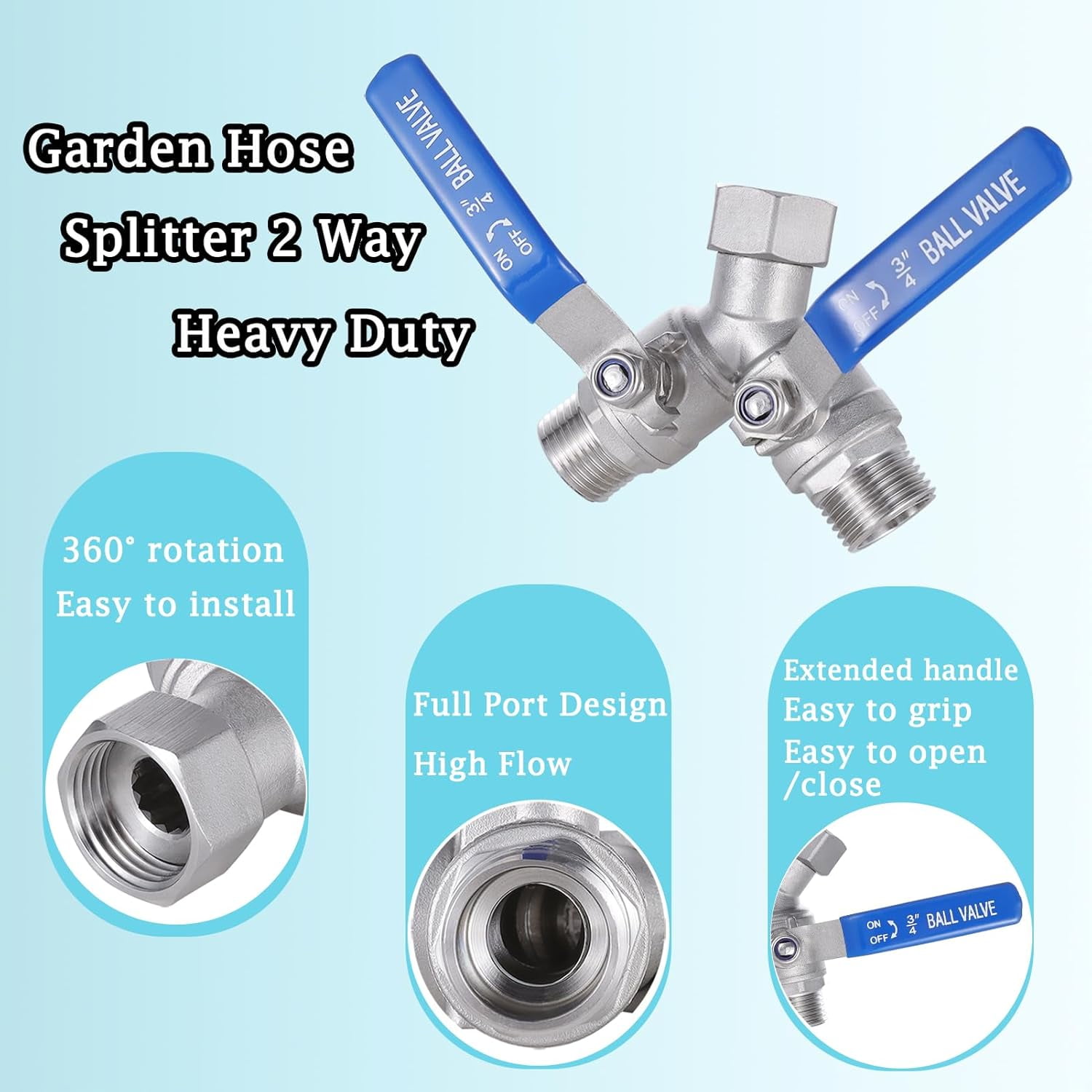 YJYCSAH-304 Stainless Steel Garden Hose Splitter 2 Way Heavy Duty, Full ...