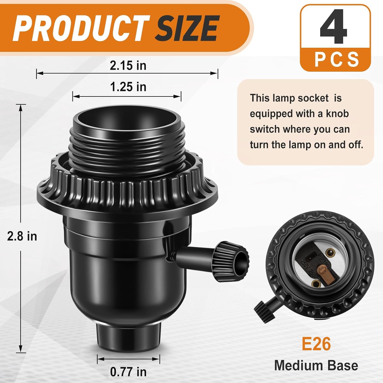 YJYCSAH-4 Pack UL Listed E26 Light Socket Lamp Socket Replacement with ...
