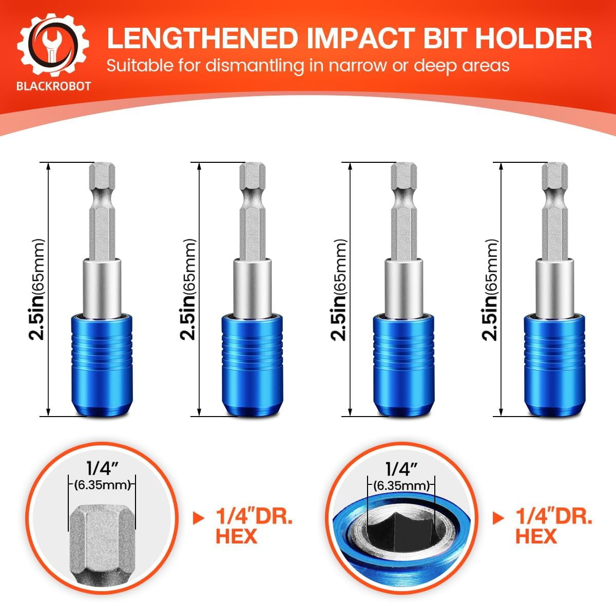 YJYCSAH-4-Piece Magnetic Quick Change Impact Bit Holder, 2.5-Inch Drill ...