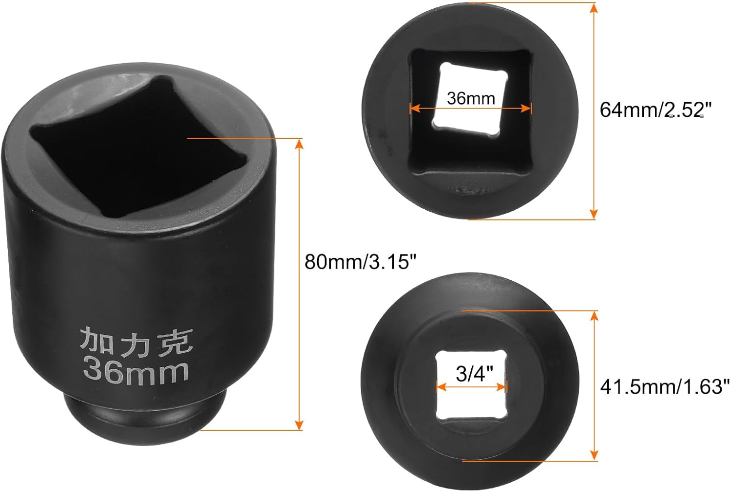 YJYCSAH-4 Point Square Socket 3/4" Drive by 36mm Metric Square Impact ...